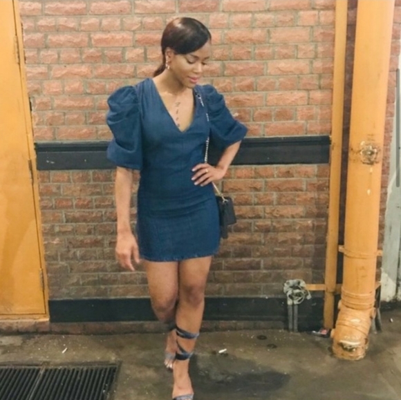 Zara | Dresses | Zara Denim Dress With Balloons Sleeves | Poshmark